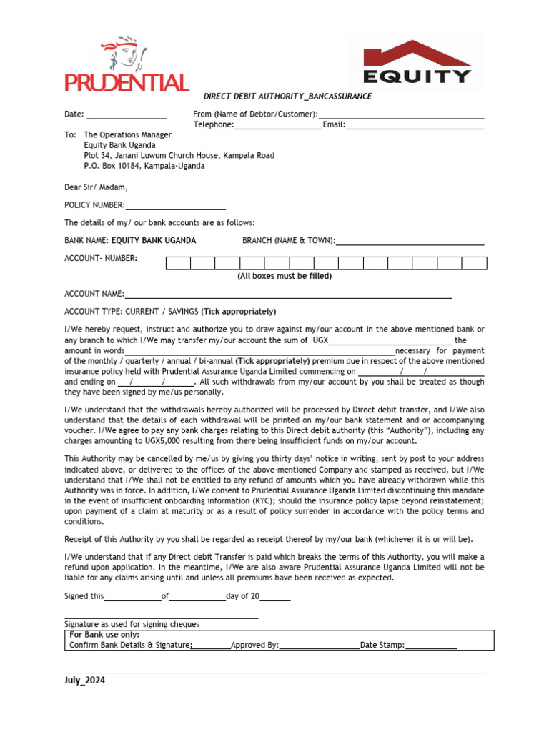 Equity Bank Direct Debit Form 2024 | PDF