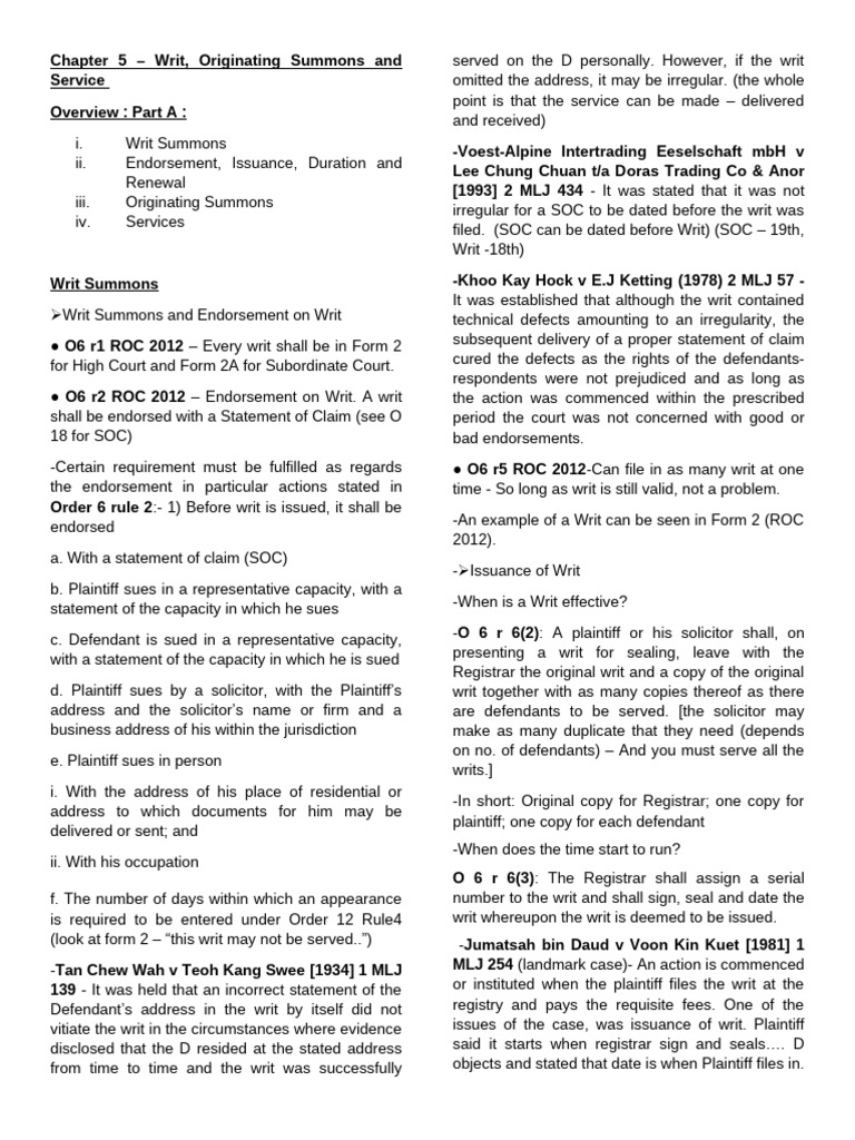 Chapter 5 (Writ, OS and Service) | PDF