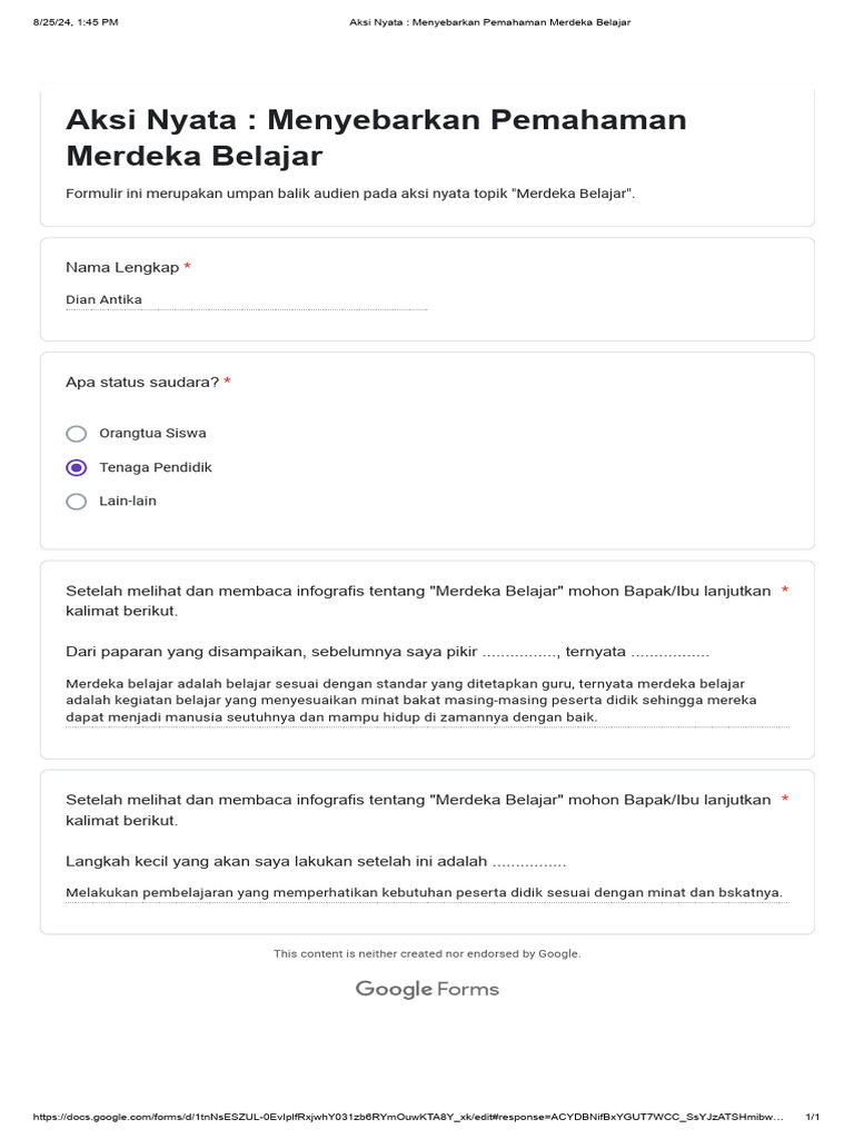 Copy of Aksi Nyata Modul 2 - Google Forms | PDF