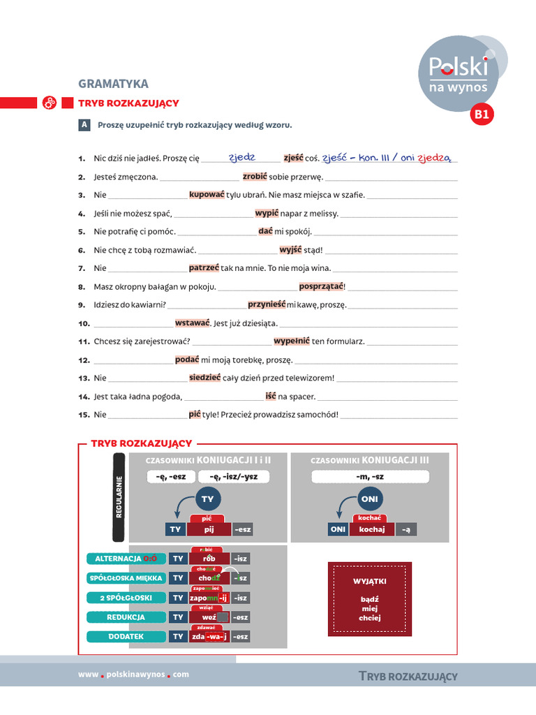 Tryb Rozkazujacy Cwiczenie Z Tabelka | PDF