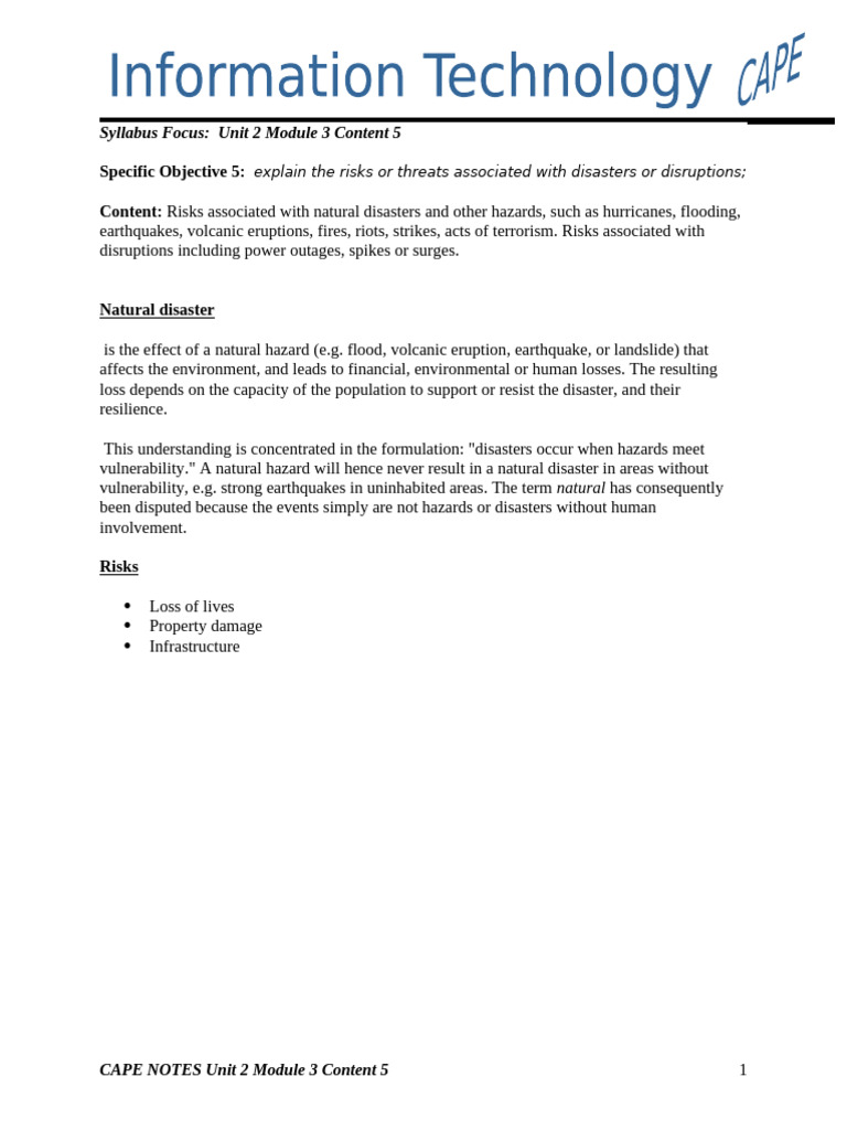 Cape Notes Unit 2 Module 3 Content 5 | PDF