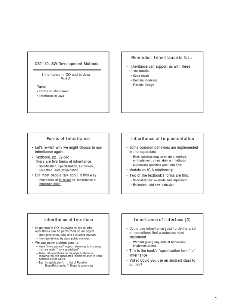 Reminder: Inheritance Is For : CS2110: SW Development Methods | PDF | Inheritance (Object ...
