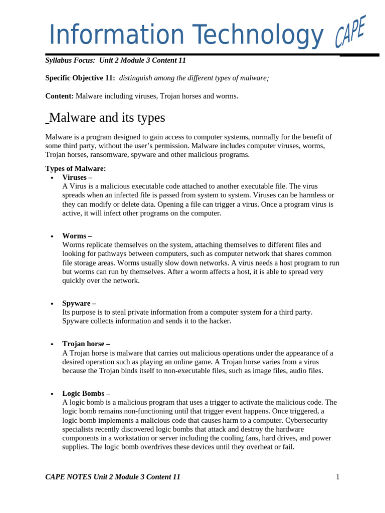 Cape Notes Unit 2 Module 3 Content 11 1 | PDF