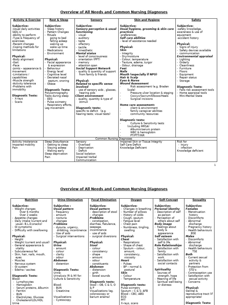 11 Needs Chart PNUR205 | PDF