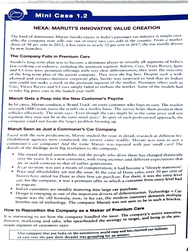 Mini Case - Nexa Maruti - S Innovative Value Creation | PDF
