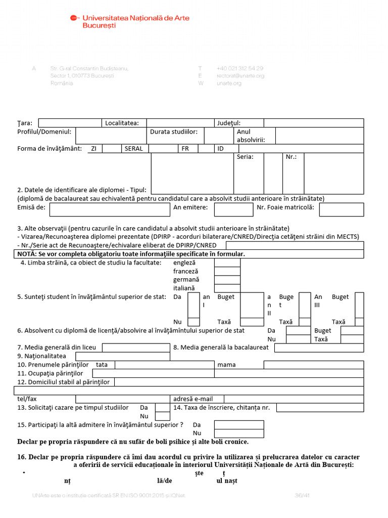 Fisa Inscriere 2 | PDF
