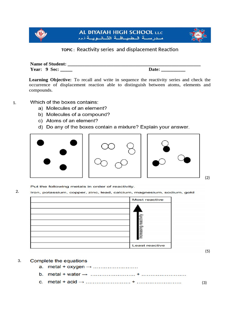 Reactivity Series & Displacement Reaction | PDF