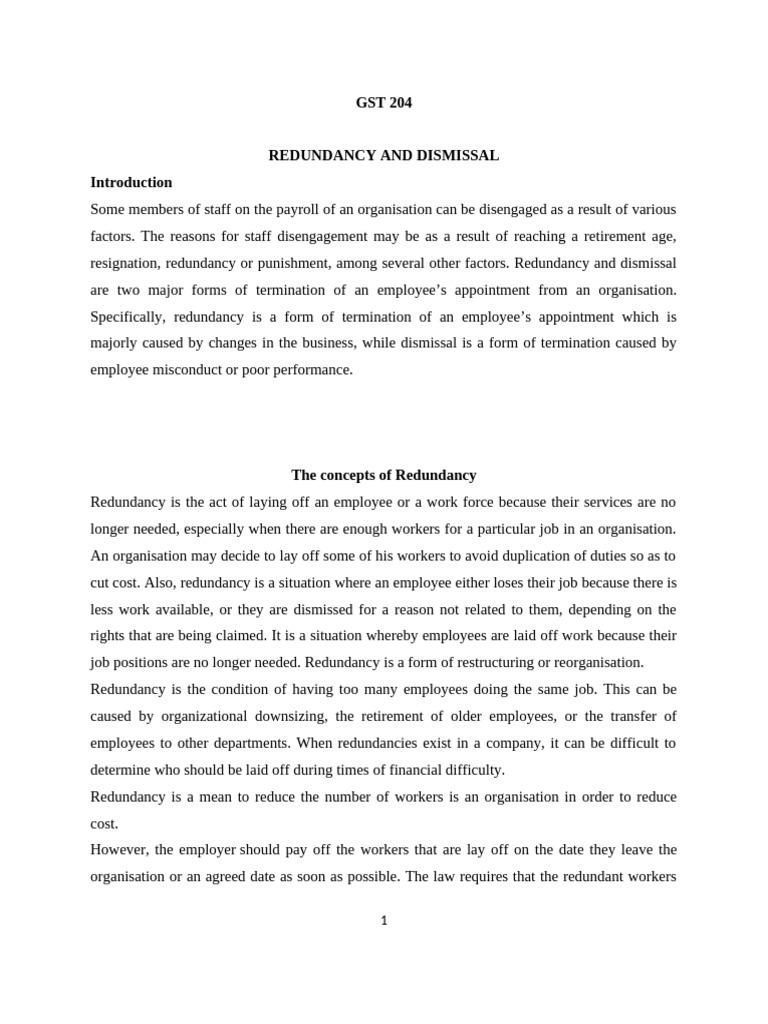 Redundancy & Dismissal | PDF