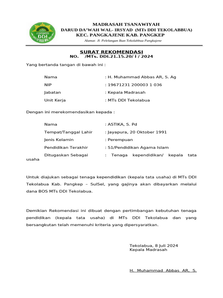 SURAT REKOMENDASI | PDF