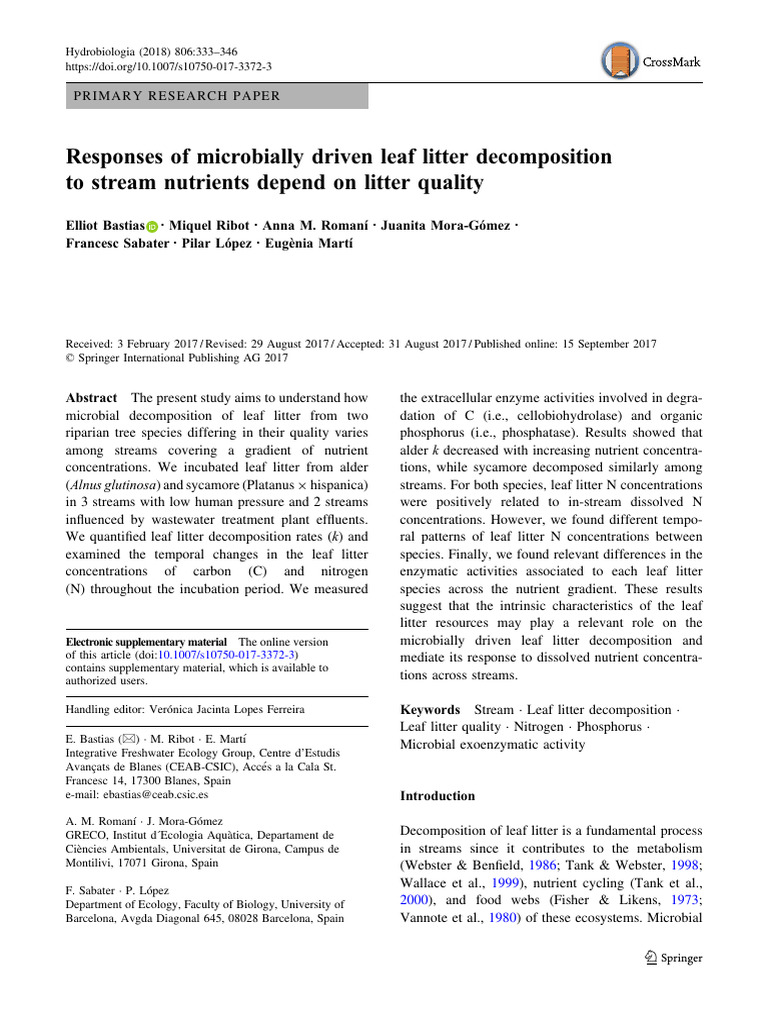 Responses of Microbially Driven Leaf Litter Decomposition To Stream Nutrients Depend On Litter ...