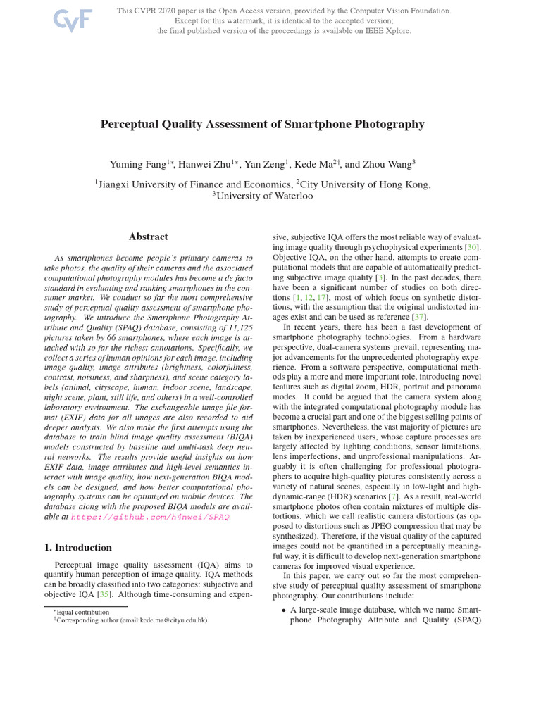 Fang Perceptual Quality Assessment of Smartphone Photography CVPR 2020 Paper | PDF