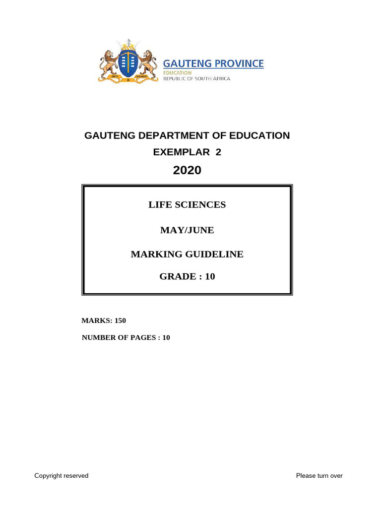 GR 10 Life SC June Exemplar 2 Marking Guideline | PDF