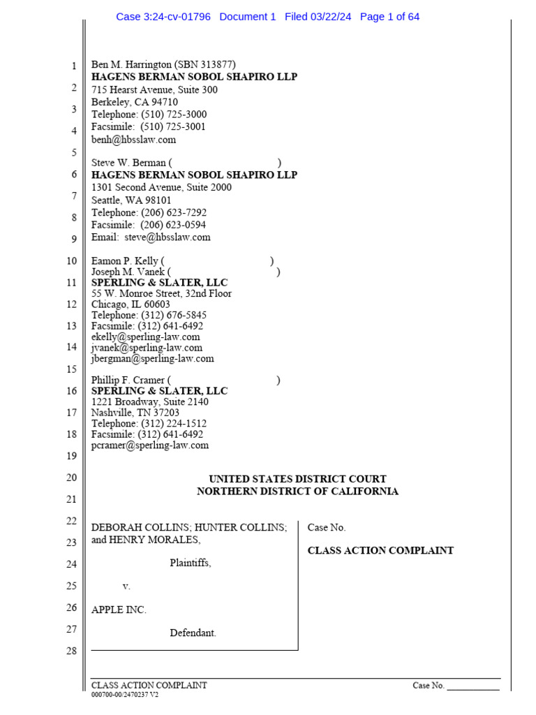 Collins-Et-Al-V-Apple-Inc - Seattle | PDF | Apple Inc. | I Phone