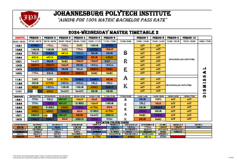 2024 G10-12 Wednesday Timetable | PDF