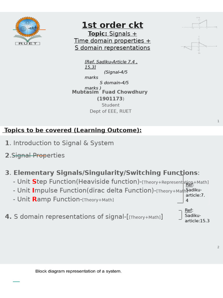 Mubtasim Fuad - 1st Order Ckt-Signals+T Properties+S Domain | PDF