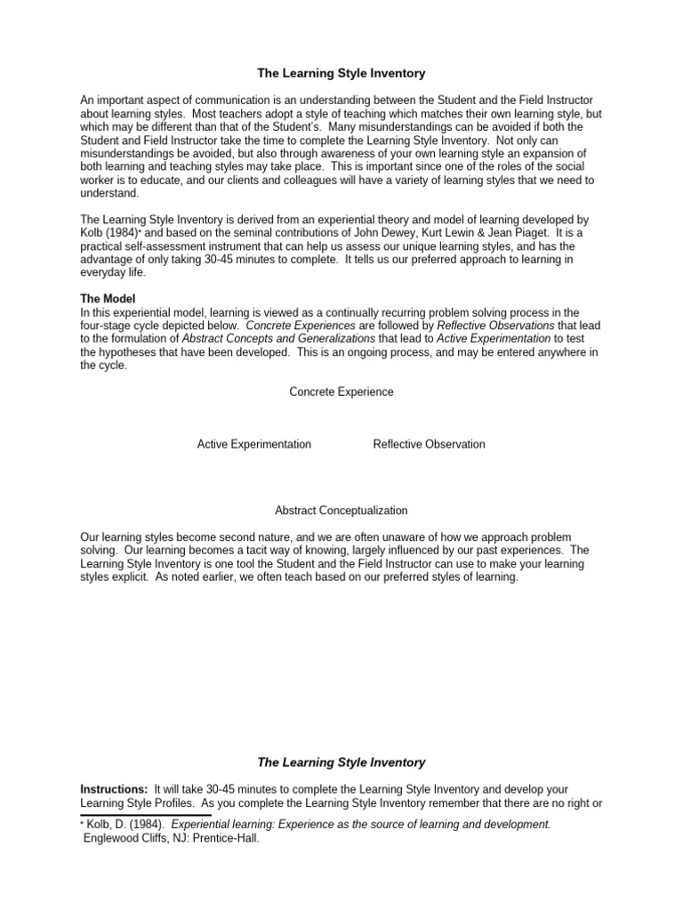 Learning Style Inventory | PDF