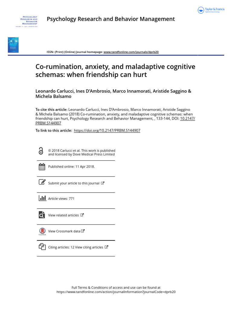 Co-Rumination Anxiety and Maladaptive Cognitive Schemas When Friendship ...