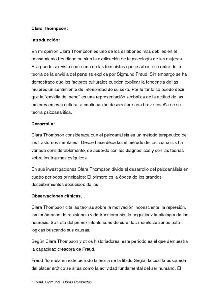 Clara Thompson | PDF | Psicoanálisis | Sigmund Freud