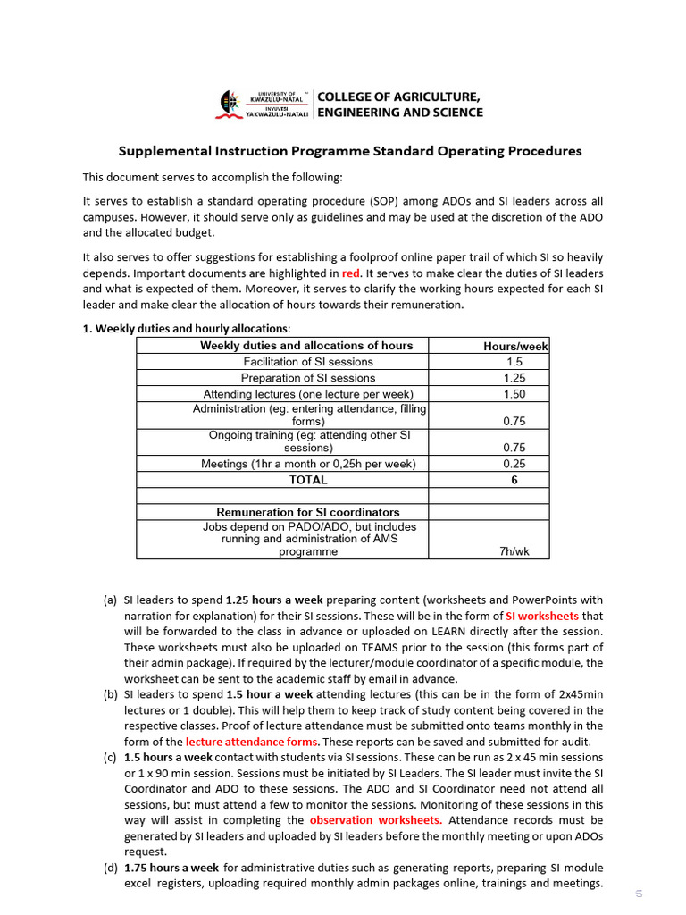 SI Standard Operating Procedure AES 2024 | PDF