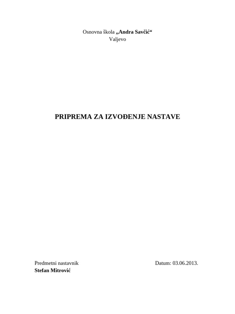 Nastavna priprema 2, Pedagogija | PDF