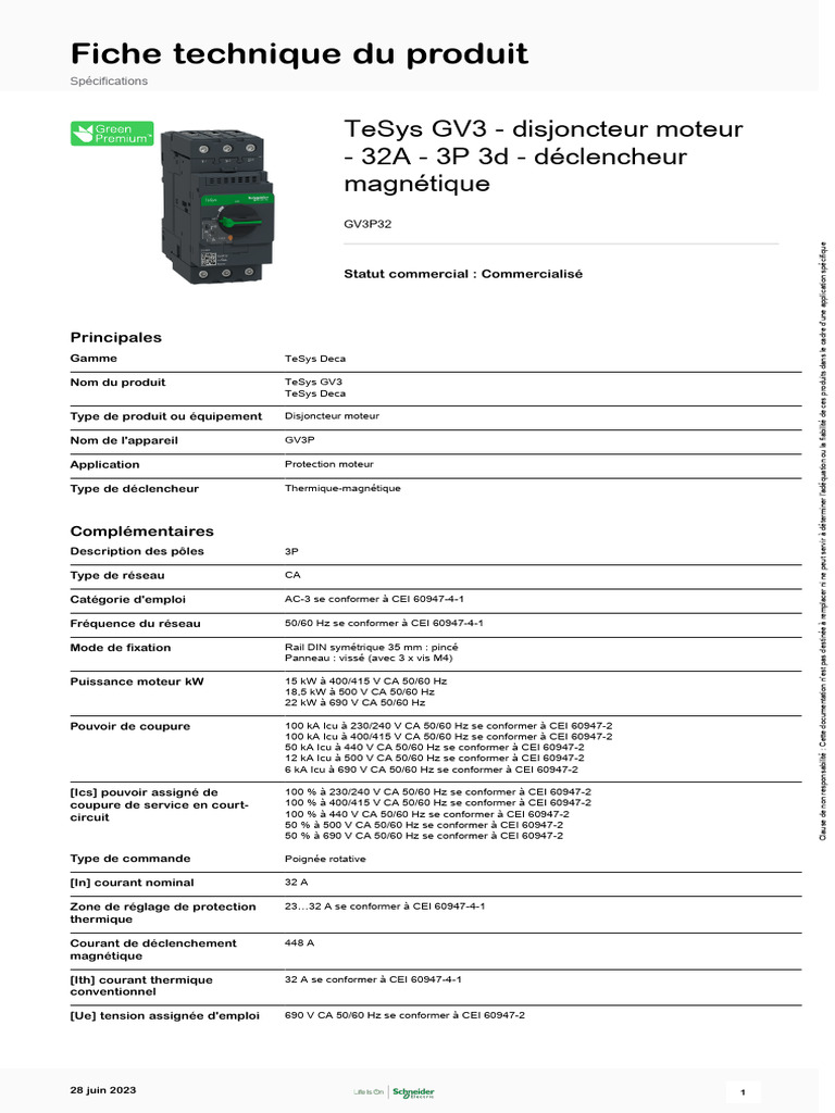 TeSys Deca - GV3 - GV3P32 | PDF