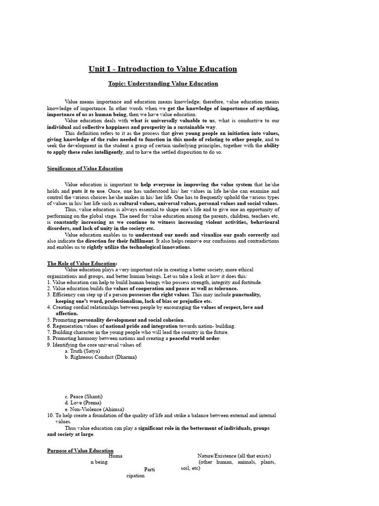 Unit I Introduction of Value Education | PDF | Psychology ...