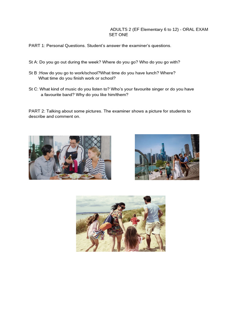 Adults 2 (Ef Elementary 6 To 12) - Oral Exam | PDF