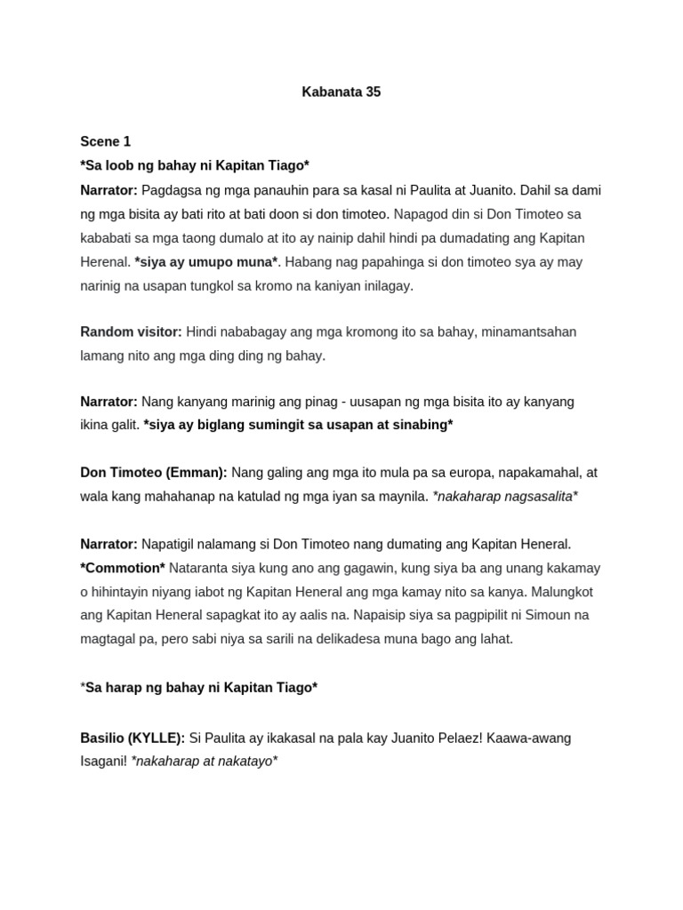 AGUILAR El Filibusterismo Kabanata 35 Script Orig | PDF