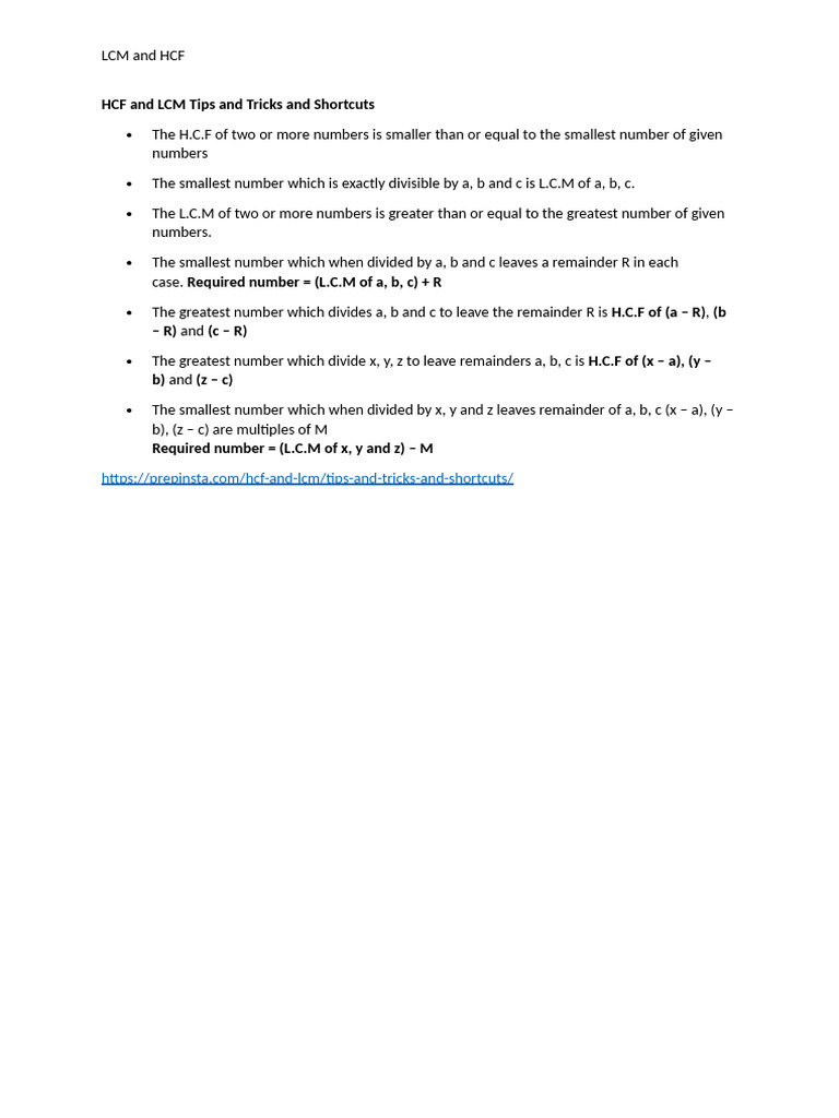 HCF and LCM Tips and Tricks and Shortcuts | PDF