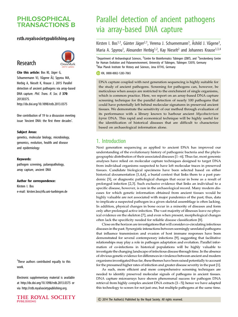 Parallel Detection of Ancient Pathogens Via Array-Based DNA Capture | PDF