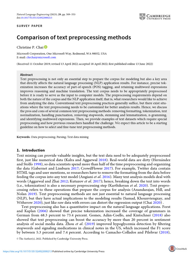 Comparison of Text Preprocessing Methods | PDF