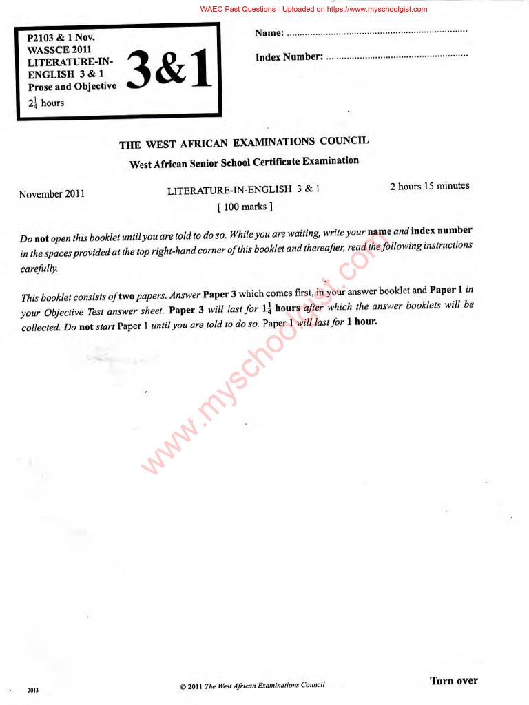 Waec Lit in English Papers 31 Nov 2011 | PDF