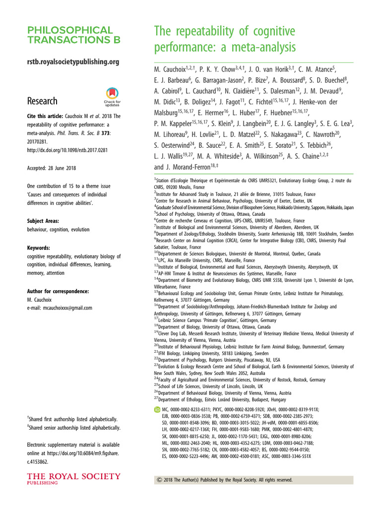 2 - The Repeatability of Cognitive Performance: A Meta-Analysis | PDF