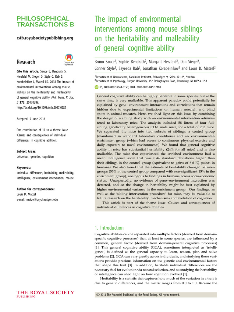 4 - The Impact of Environmental Interventions Among Mouse Siblings On ...