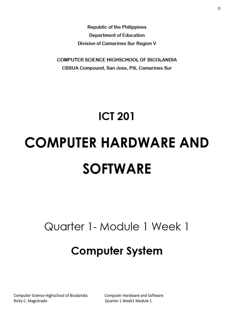 201 COMPUTER HARDWARE AND SOFTWARE Manual Week1 FINAL 2 1 | PDF