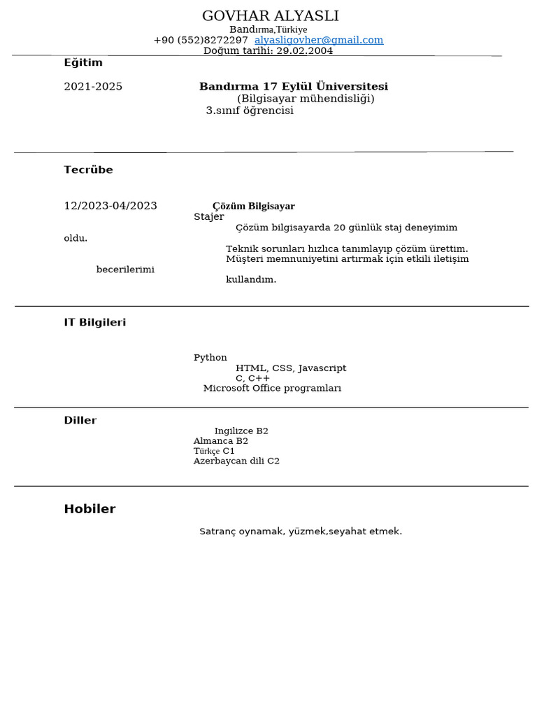 Govhar CV | PDF