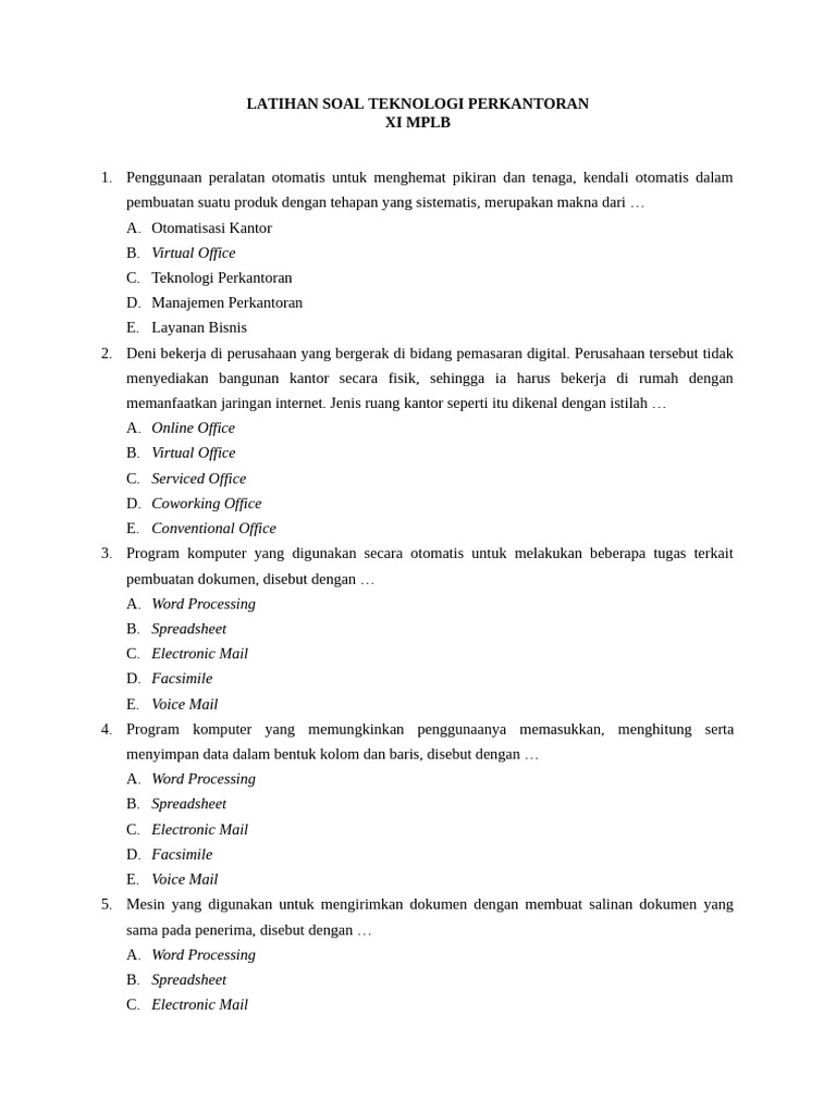 Latihan Soal Tekper 2 XI MPLB | PDF