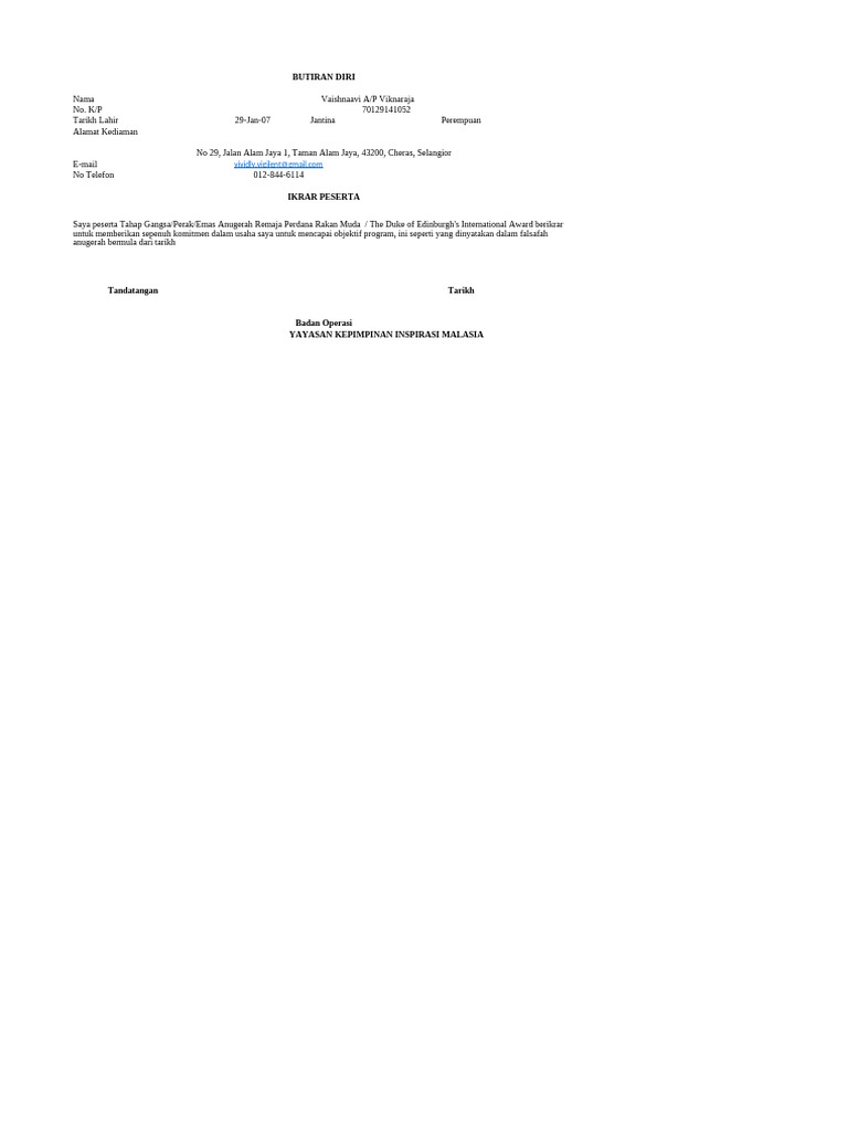 Buku Rekod Arprm Tahap Perak (Vaishnaavi) | PDF