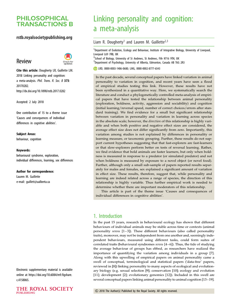 8 - Linking Personality and Cognition: A Meta-Analysis | PDF