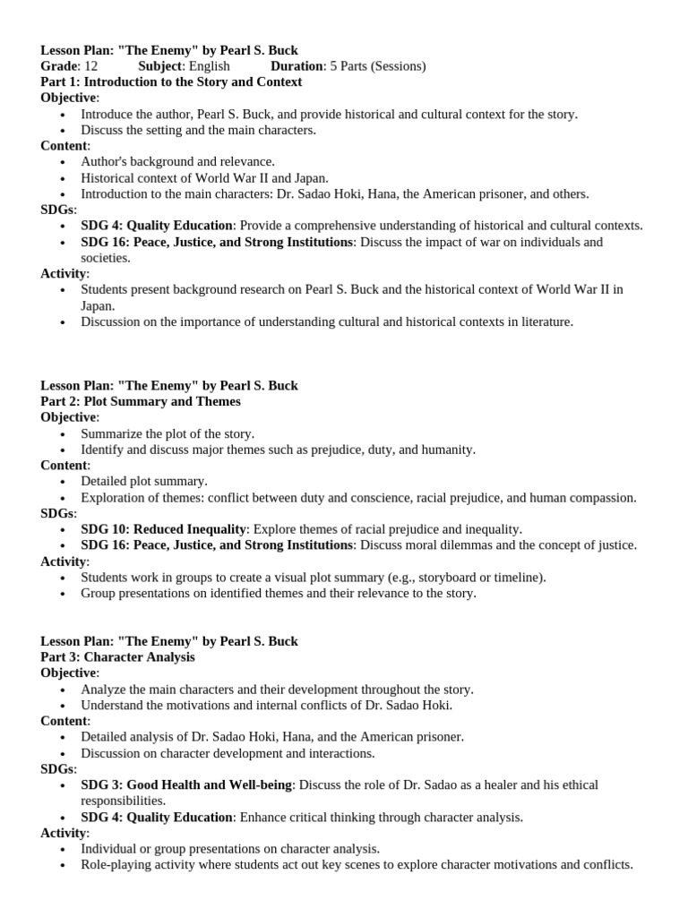 Lesson Plan The Enemy For Students | PDF