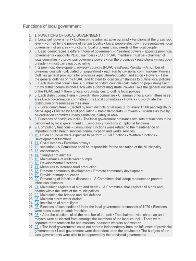 Functions of Local Government | PDF
