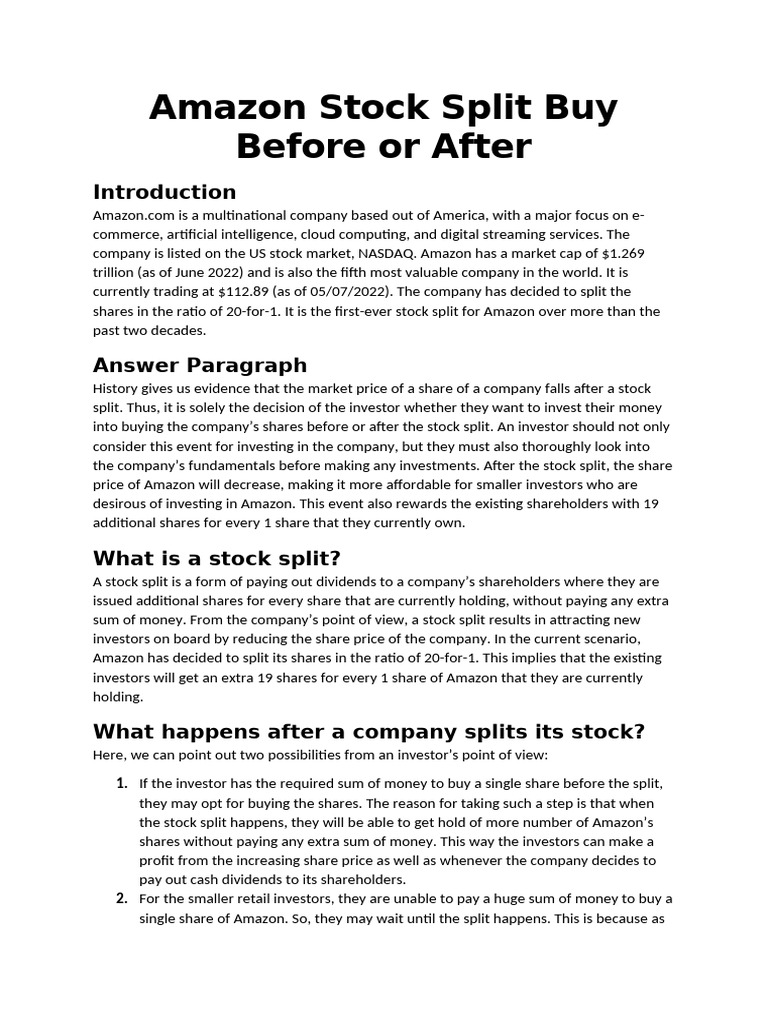 Amazon Stock Split Buy Before or After | PDF
