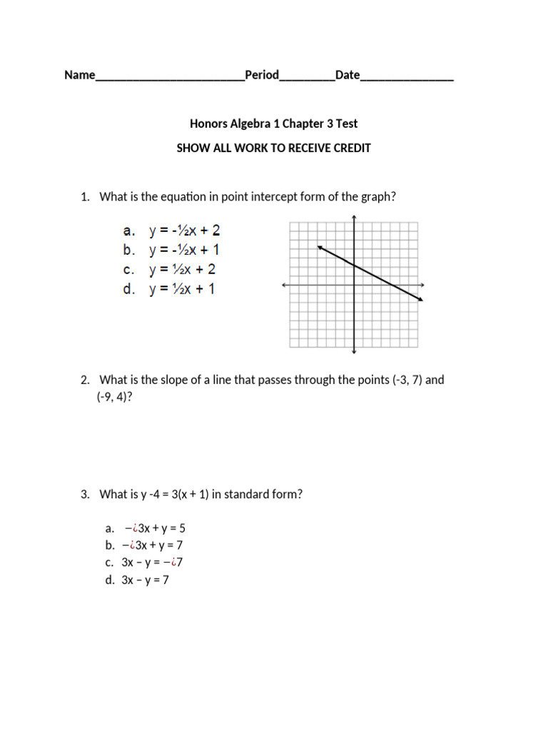 Algebra 1 Chapter 3 Test Review | PDF | Teaching Methods & Materials