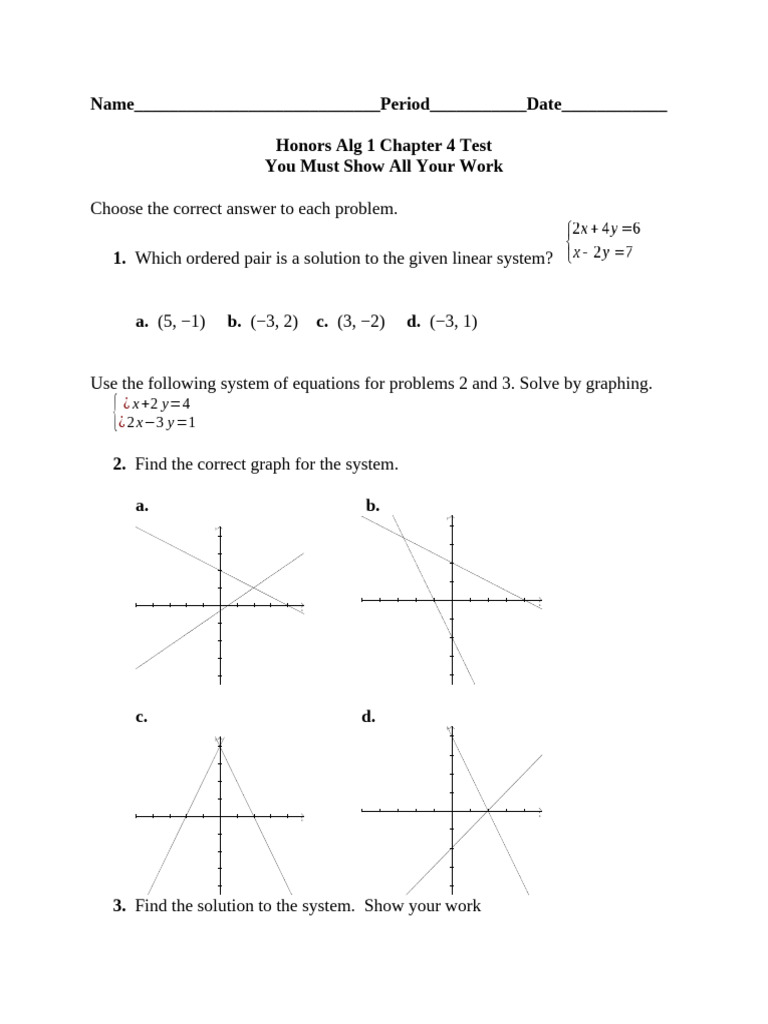 Alg 1 Honors Chapter 4 Test | PDF