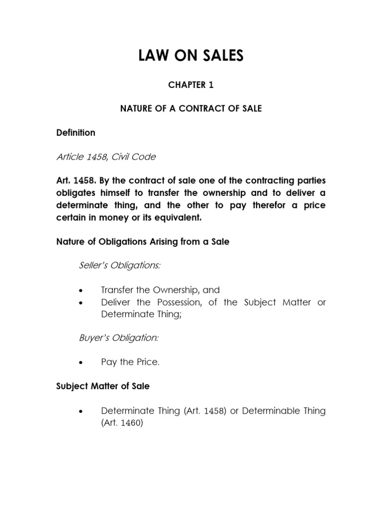 Sales - Nature and Form of The Contract | PDF