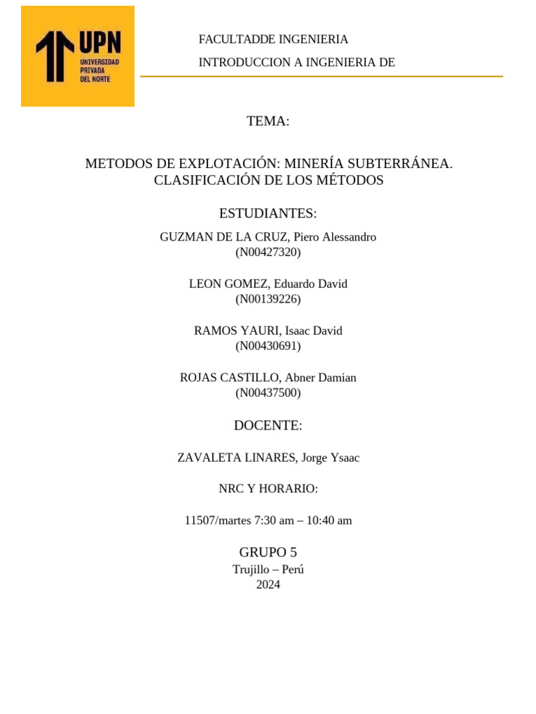 5 Grupo - Intr. Minas - Upn 2 | PDF | Home & Garden | Science & Mathematics