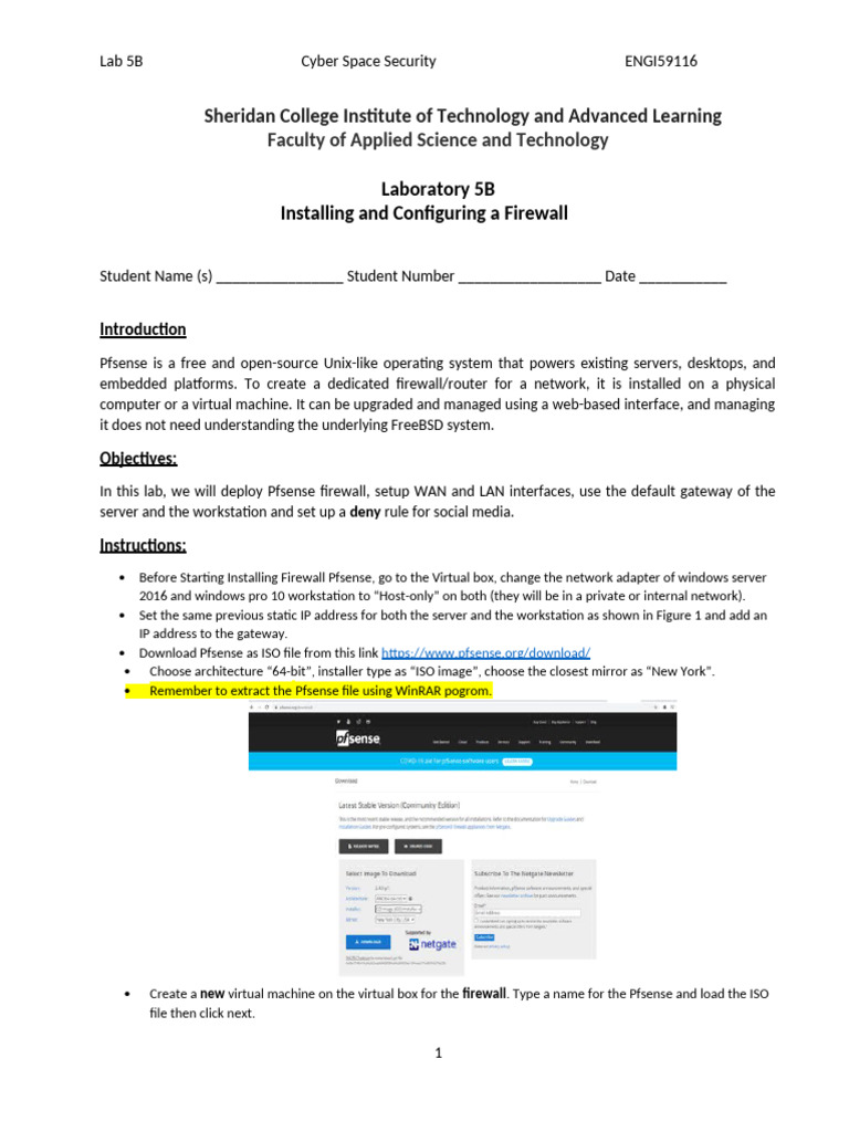 Lab 5B - Firewall-Installation and Configration | PDF