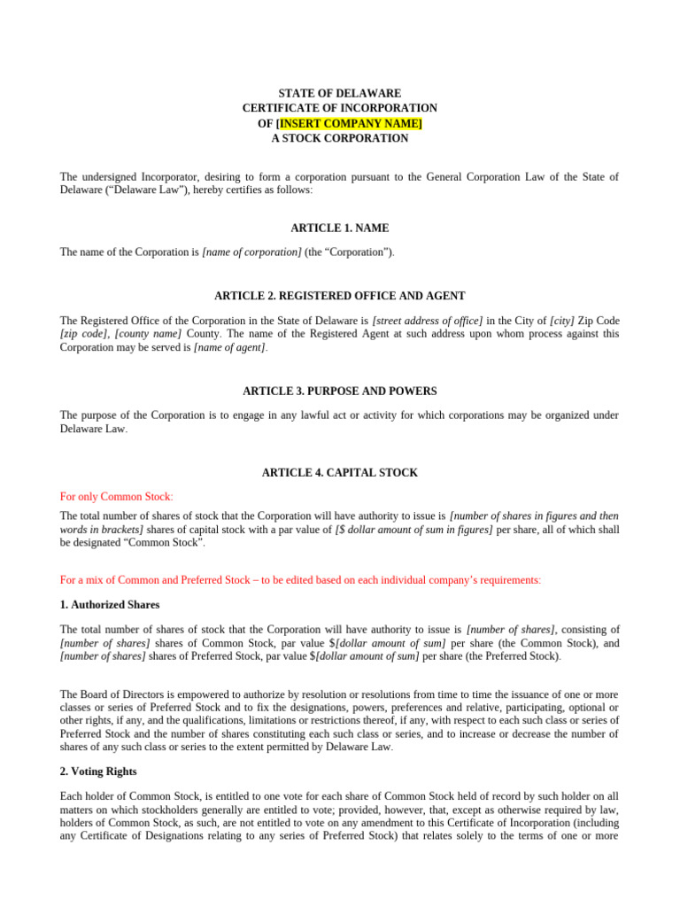 Delaware Incorporation Guide | PDF | Indemnity | Business