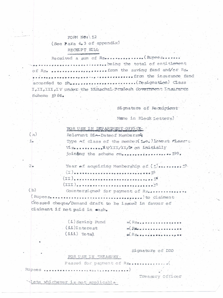 Receipt Bill Form-12 | PDF