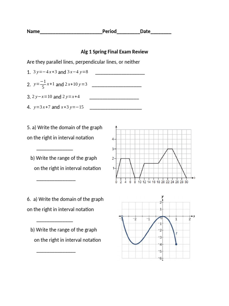 Algebra 1 Final Exam Review Guide | PDF | Mathematical Relations ...